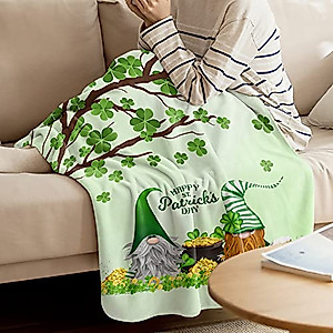 Fantasy Staring St. Patrick's Day Throw Blanket - Elf Gnome Lucky Green Clover Shamrock Flannel Blanket Microfiber Holiday Blanket Soft, Cozy, Comfy Throw for Sofa Couch Bed, 40 x 50 inch