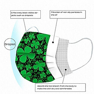 10 PC St Saint Patricks Day Disposable Face_Mask for Adults, Breathable Face_Mask with Shamrock Print,Green Disposable_mask with Nose Wire for Women Men Holiday Party