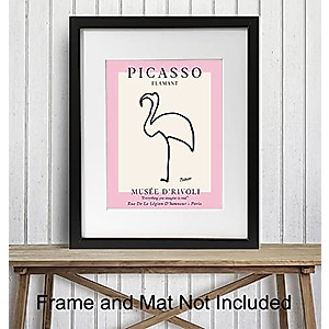 Pablo Picasso Poster 8x10 - Mid-Century Modern Decor - Minimalist Room Decor - Abstract Wall Art - Gallery Wall Art - Pink Flamingo Decor - Line Art Wall Decor - Museum Poster - Tropical Beach House