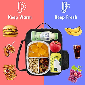 Insulated Lunch Box for Boys Girls, Reusable Football Lunch Bags, Waterproof Cooler Tote Bag with Adjustable Shoulder Strap and Water Bottle Holder
