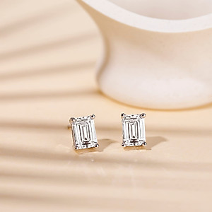 EAMTI 925 Sterling Silver Cubic Zirconia Stud Earrings for Women 1 Carat Emerald Cut CZ Stud Dainty Earrings Hypoallergenic
