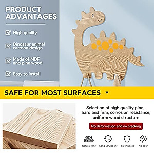 Jfbav Coat Rack Hook, Decorative Wooden Animal Dinosaur Wall Hook for Kids Bedroom, Nursery, Hallway Home Decor