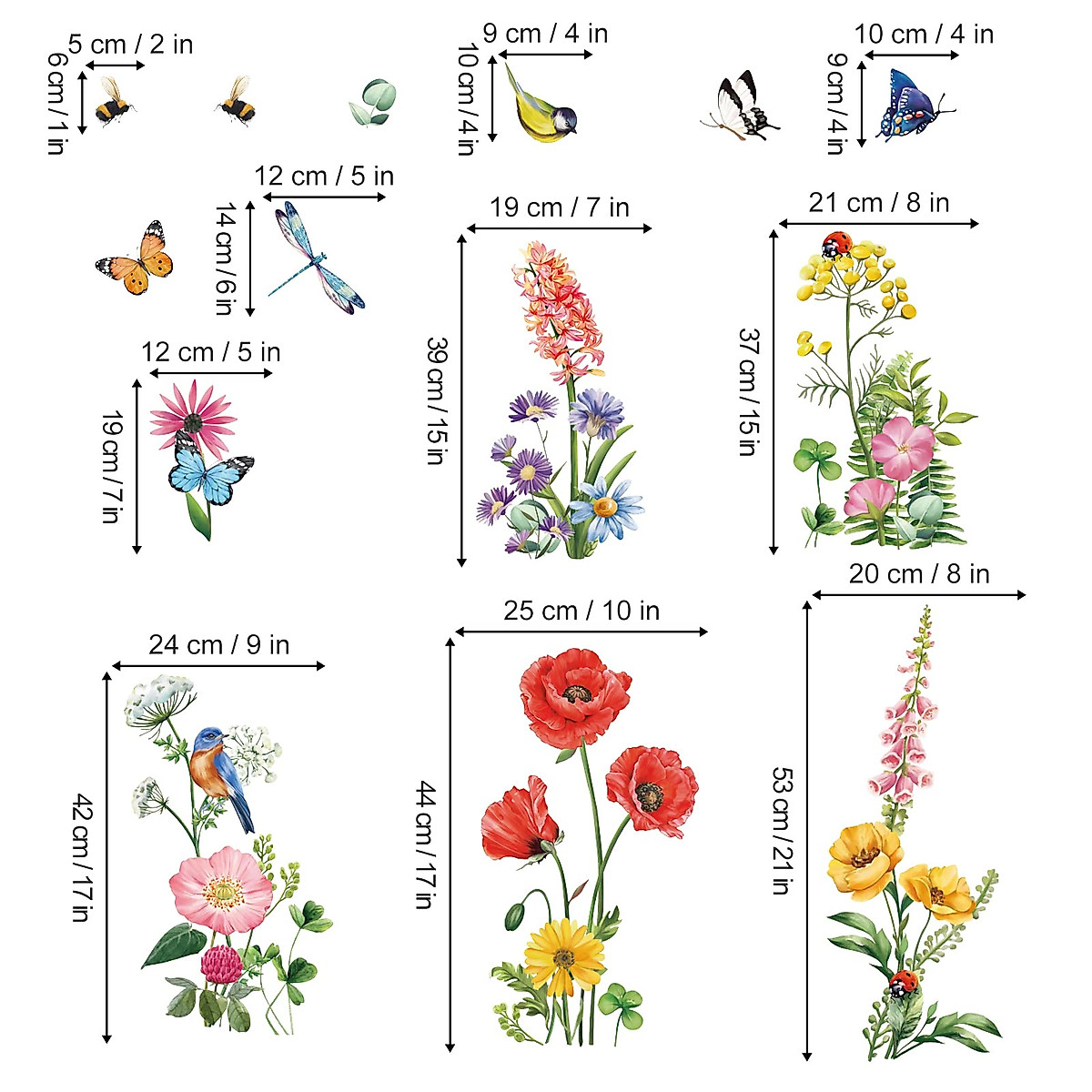 decalmile Garden Flower Wall Stickers Birds Butterflies Poppy Flower Wall Decals Baby Nursery Kids Bedroom Living Room Wall Decor