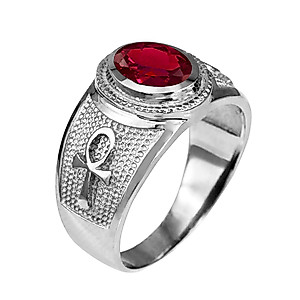 Sterling Silver Egyptian Ankh Cross July Birthstone CZ Ring (11)