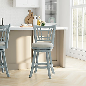 Hillsdale, Fairfox Wood Counter Height Swivel Stool with Rectangular Lattice Back, Blue Wire Brush
