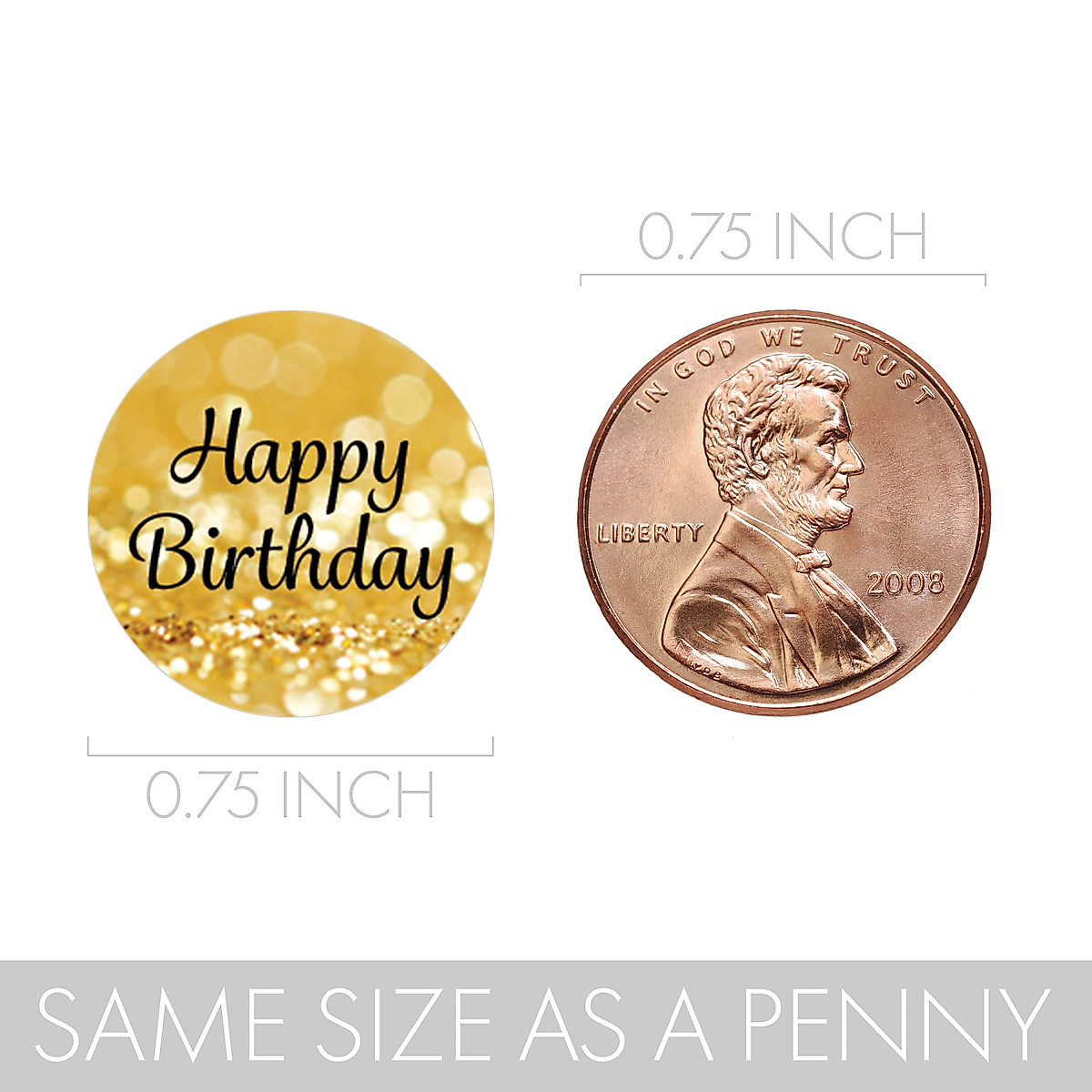 Happy Birthday Party Favor Labels Chocolate Kisses Candy Stickers - Black and Gold - 0.75 in. Round - 180 Stickers