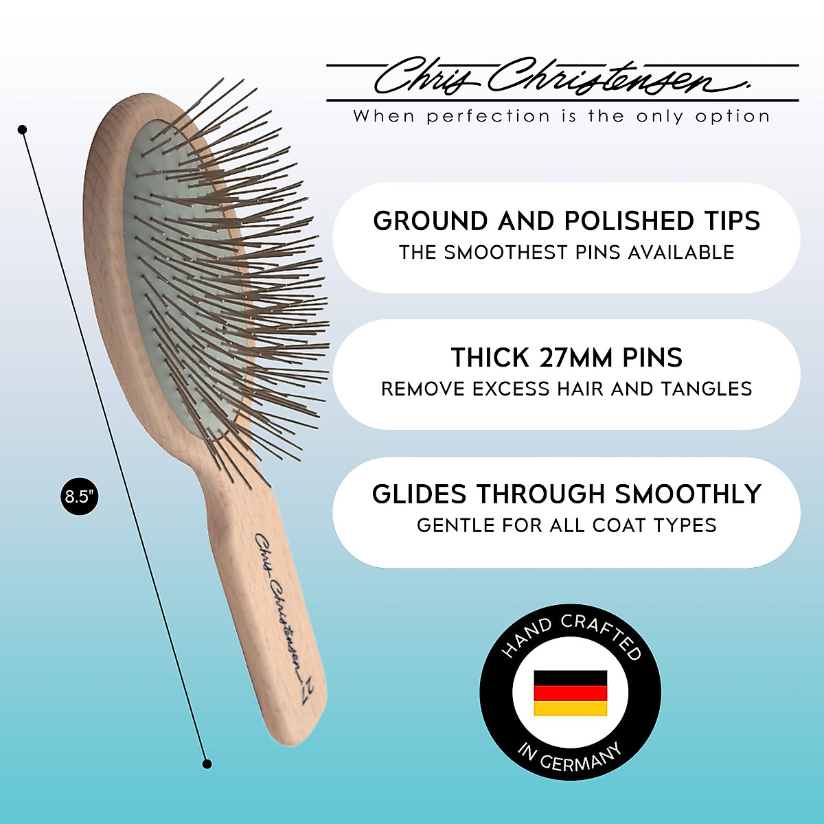 Chris Christensen Brush & Comb Bundle - Big K Slicker Brush + 000 7.5 in Greyhound Style Fine/Coarse Comb + 27mm Original Series Brush, Groom Like a Professional, Made in USA
