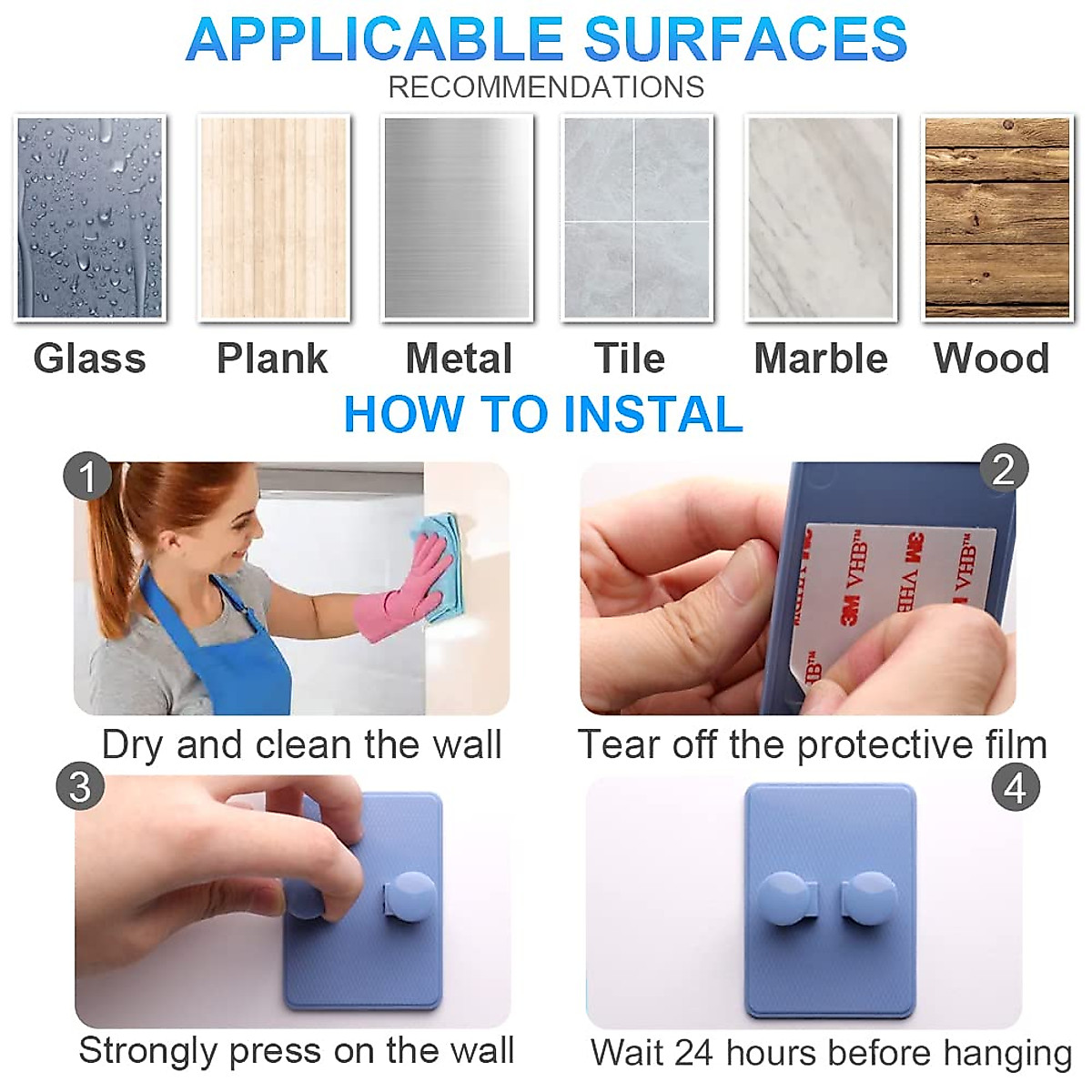 HOXSURY Razor Holder for Shower, Self Adhesive Adjustable Hooks, Waterproof Shower Hooks for Bathroom Kitchen-2 Pack (White)