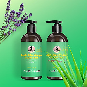 Shateria Beauty Apple Cider Vinegar & Aloe Vera Clarifying Shampoo w/Chebe Powder & Essential Oils, Vegan Stimulating Shampoo for Detox and Dandruff for All Hair Types, 16 fl oz