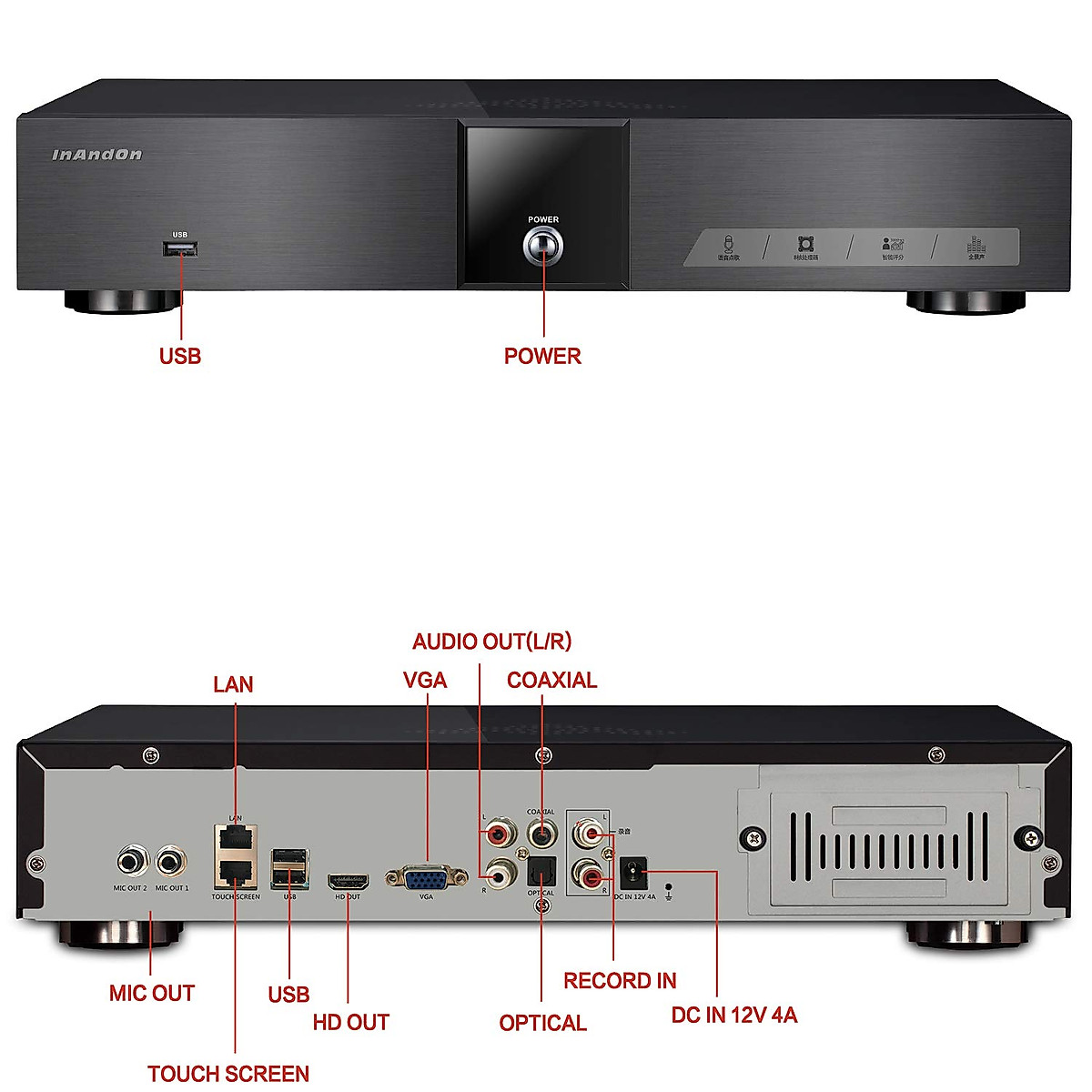 音王 inandon-KV-V5 Plus Karaoke Player, with Wireless Mic, 21.5 inch Touch Screen 8TB HDD, Home Entertainment Online Movie Intelligent Song-selection Free Cloud Download, KV-V5 Pro KTV Machine