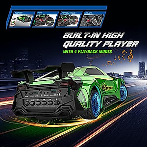 AEROQUEST RC Car with Bluetooth - Light up Remote Control Car for Adults and Kids with Built-in Speaker,5 Light Effects and 4 Modes of Playback, 2.4 GHz Remote and Rechargeable Battery