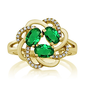 Gem Stone King 18K Yellow Gold Plated Silver Green Nano Emerald Ring For Women (1.57 Cttw, Oval 6X4MM, Gemstone May Birthstone, Available In Size 5, 6, 7, 8, 9)