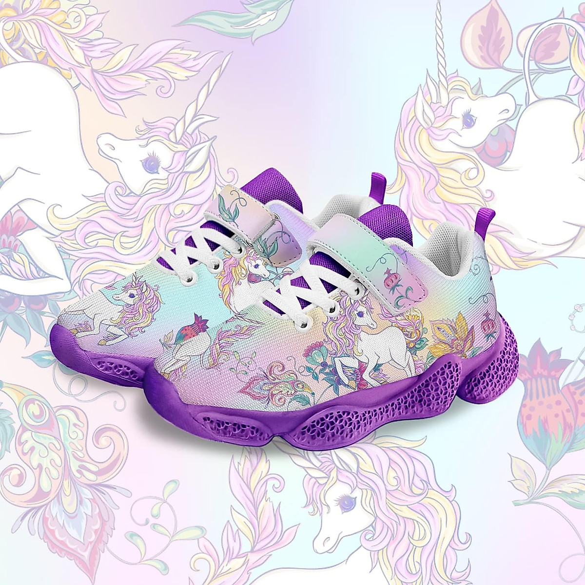 Unicorn Shoes for Little Kids Girls Sneakers Boys Tennis Shoes Size 2 Kids Painted Shoes Purple