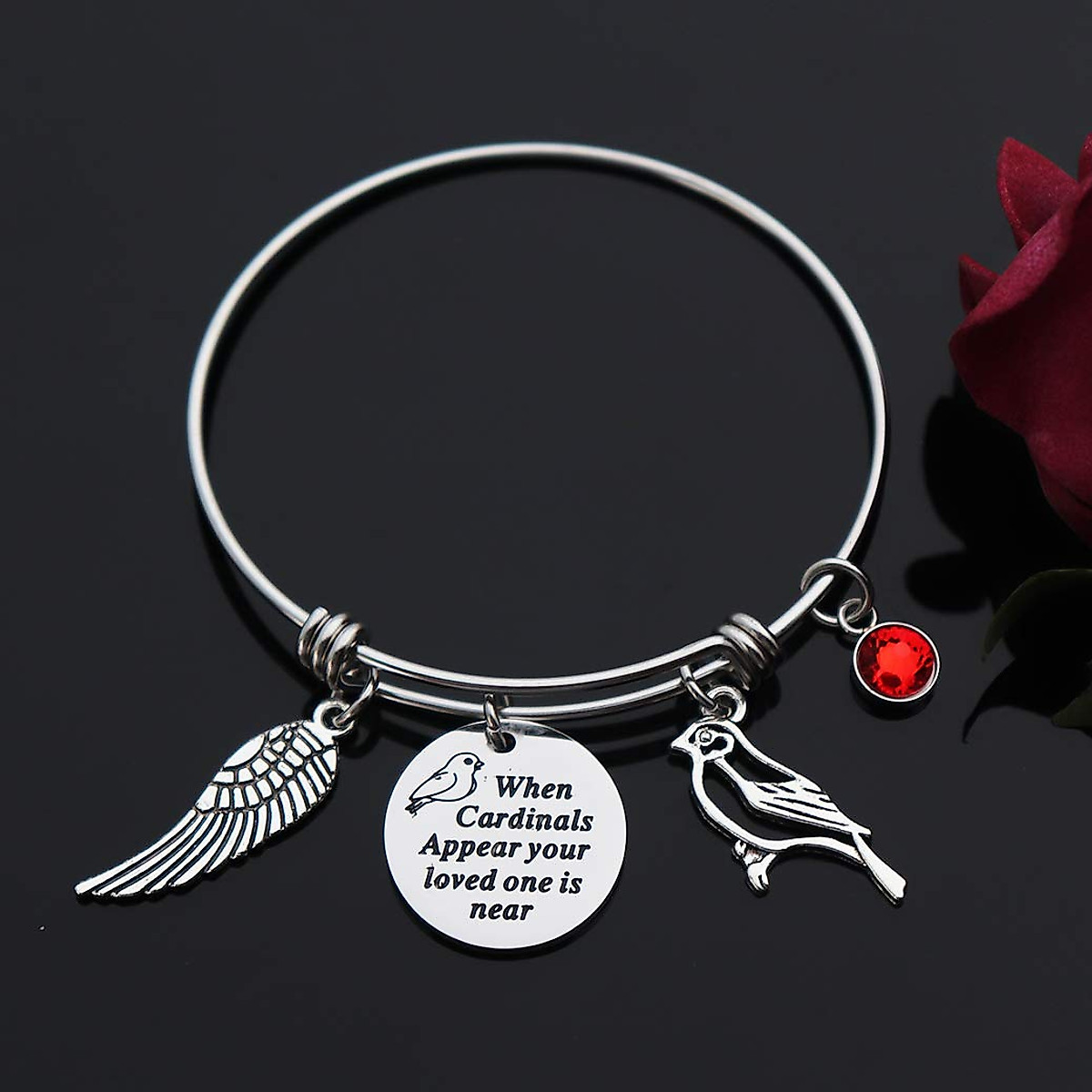 CHENVA Sympathy Gift When Cardinals Appear Your Loved One is Near Bracelet Cardinal Memorial Adjustable Bangle Jewelry Gift for Her (When cardinals appear your loved one is near Bangle)