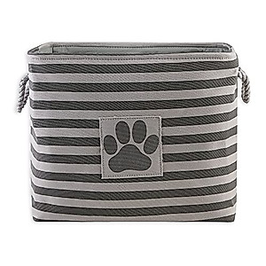 Bone Dry Pet Storage Collection Striped Paw Patch Bin, Large Rectangle, Gray