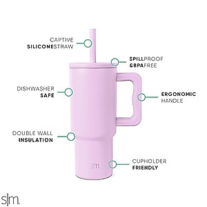 Simple Modern Kids 24 oz Tumbler with Handle and Silicone Straw Lid | Spill Proof and Leak Resistant | Reusable Stainless Steel Bottle | Gift for Kids Boys Girls | Trek Collection | Electric Lavender