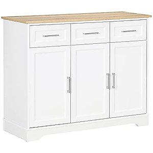 HOMCOM Sideboard Buffet Cabinet with 3 Storage Drawers, Kitchen Cabinet Coffee Bar Cabinet with Adjustable Shelf for Living Room, White