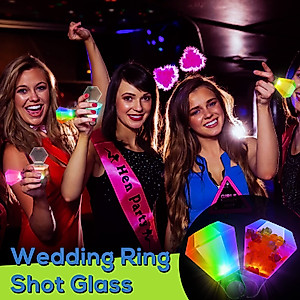 Suclain 12 Pcs Wedding Ring Shot Glass LED Light Up Plastic Flash Ring Shot Glasses Bachelorette Shot Glasses Wedding Party Bride Supplies Bridal Shower Party Favors