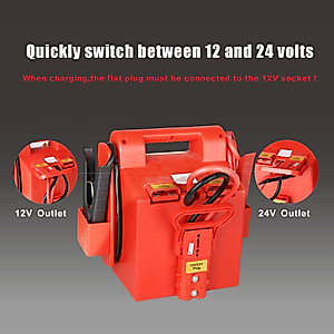 Tyrell Chenergy 1800/900 Peak Amp 12V/24V Jump Starter, Truck Battery Booster Pack, and Commercial Jumper Cables,Includes DC/USB Power for Charging Phones and Tablets,Jump Box Battery Clamps
