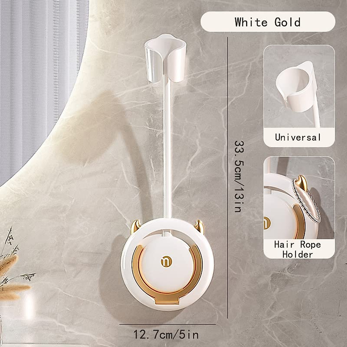 JARPSIRY 360° Adjustable Hands Free Hair Dryer Holder, Wall Mounted Blow Dryer Stand Rack with Cable Hanger, Flexible Lazy Hair Dryer Holder Bathroom Organizer