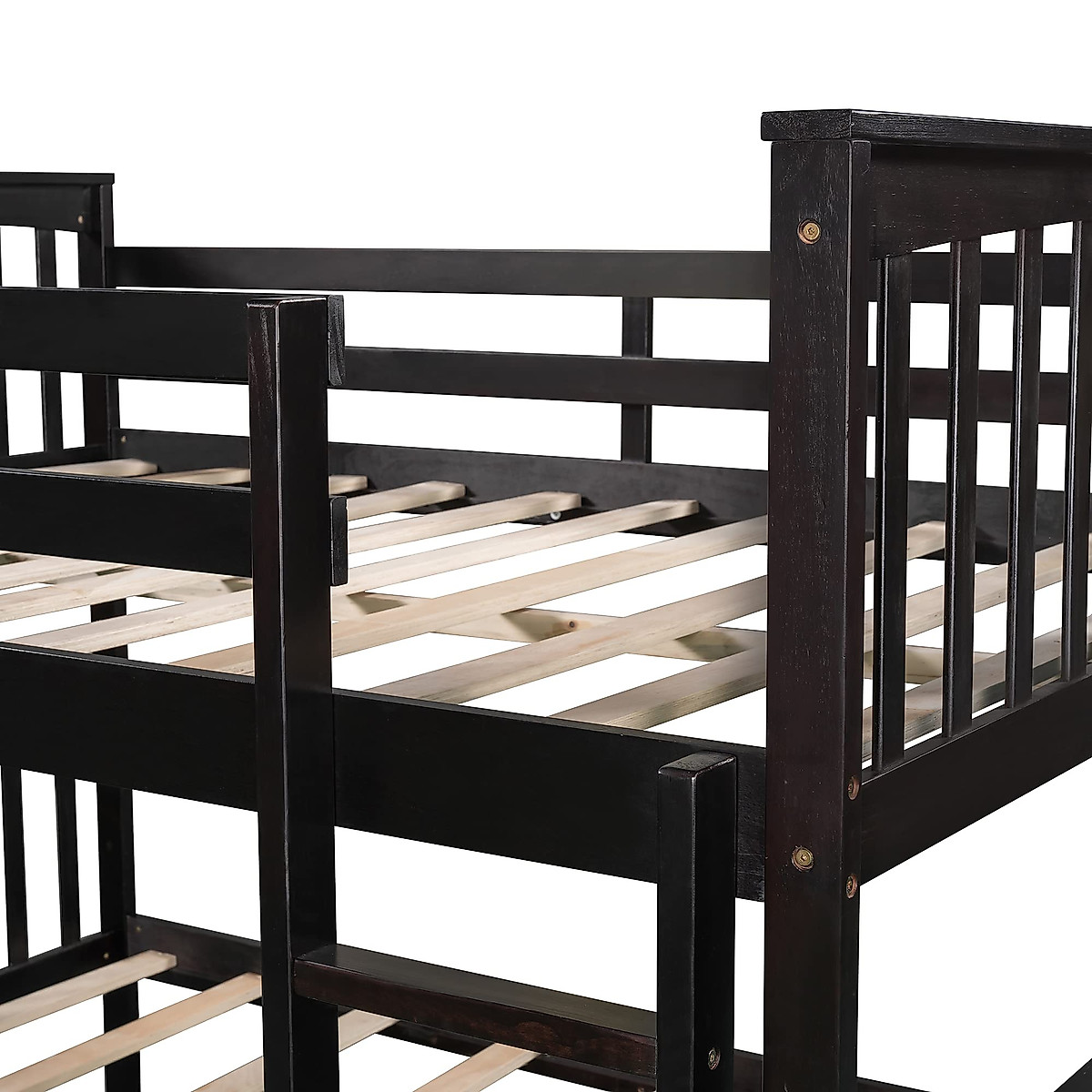 Bunk Bed, Full Over Full Bunk Beds, Solid Wood Full Bunk Bed Frame with Guard Rails and Ladder for Kids Boys Girls Teens Adults, Can be Convertible to 2 Beds, No Box Spring Needed, Espresso