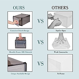 WAYTRIM Stackable Sneaker Storage Shoe Box, 8 Pack Foldable Shoe Box Clear Plastic Storage shoe drawers Shoe Container Drop Front Sneaker Organizer for Women Size 11 Sneaker Rack for Men,Black