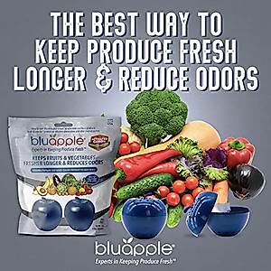Bluapple Produce Freshness Saver Balls With Carbon - Extend Life Of Fruits And Vegetables by Absorbing Ethylene Gas - Keeps Produce Fresher Longer And Also Absorbs Odors From The Refrigerator