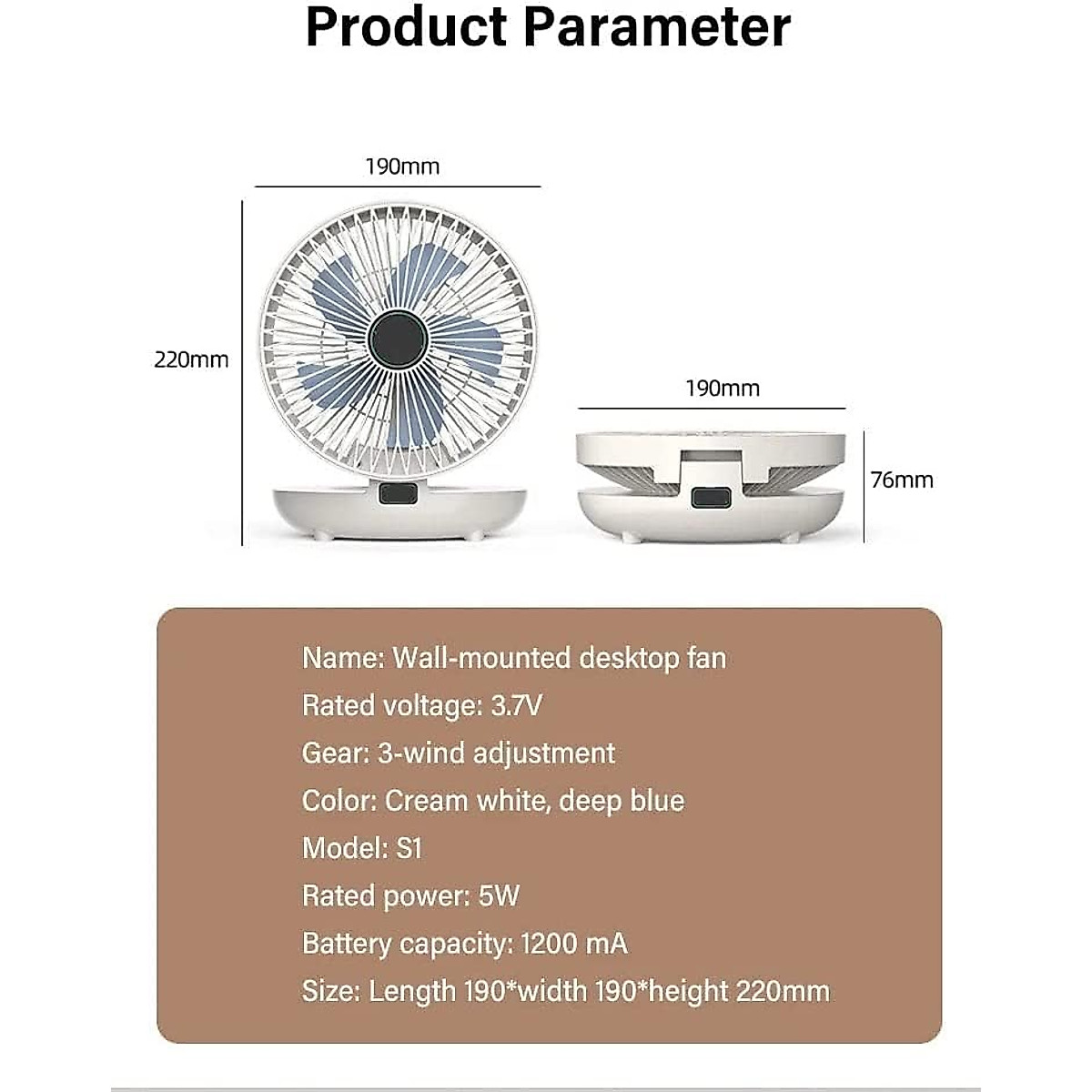 Household Dual-use Kitchen Fan - Portable Powerful Table Fan Wall-mounted Fan, 3 Speed Wind 120° Rotate Desktop Fan, Adjustment Table Fan for Kitchen Home (White (Straight Plug-Not Rechargeable))