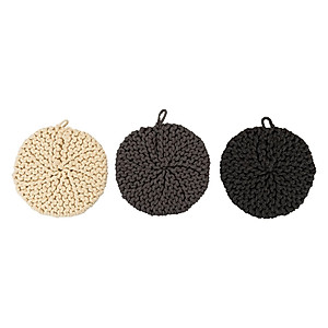 Creative Co-Op Cotton Crocheted, 3 Colors Pot Holders, 8" L x 8" W x 1" H, Multicolor