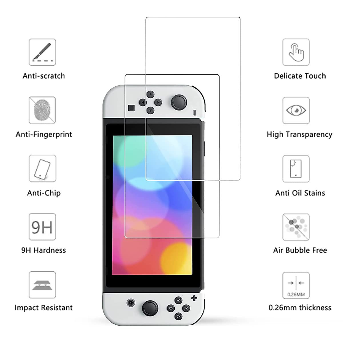 VIESUP Screen Protector for Nintendo Switch – OLED 2021,[2PACK] 9 Hardness Anti-Scratch Easy to Install Ultra Clear Screen Tempered Glass for Nintendo Switch – OLED Model 2021 (7-inch)