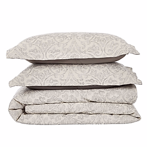 Better Trends Haven Damask Duvet Cover Collection 100% Cotton Tufted Unique Luxurious Soft Plush Woven Machine Washable Tumble Dry, Queen Set, Grey