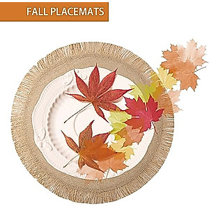 ANQLRMD Burlap Round Placemats Set of 6 Fall Table Decor, Boho Natural Jute with Fringe Table Mats for Dining Table, Rustic Farmhouse Table Circle Placemats Dia 15", Indoor& Outdoor Eco-Friendly