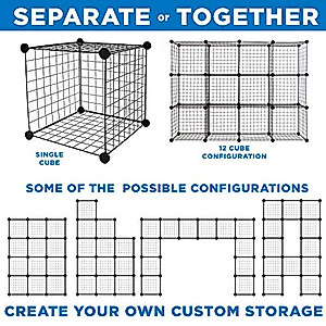 Work-It! Wire Storage Cubes, 12-Cube Metal Grid Organizer | Modular Wire Shelving Units, Stackable Bookcase, DIY Closet Cabinet Organizer for Home, Office, Kids Room | 14" W x 14" H, Black