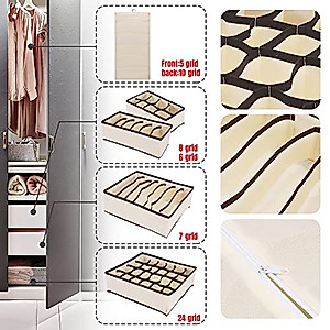 5pcs Underwear Drawer Organizers Divider Foldable Cabinet Closet Hanging Bag, Wardrobe Storage Box for Clothes, Socks, Ties, Belts(Beige)