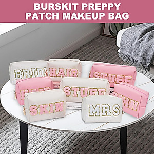 Burskit Preppy Patch Stuff Portable Makeup Bag Bulk Pu Leather Cosmetic Bag Waterproof Travel Organizer Zipper Pouch Storage Purse for Women Girls Gift (HZB-CS-stuff-1)
