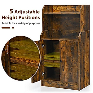 Tangkula Rustic Bookcase, Storage Cabinet with 2 Open Shelves and 2 Doors, Industrial Bookshelf for Home Office, Adjustable Shelf, Multifunctional Wood Cabinet, Rustic Brown