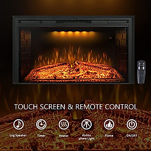 Benrocks 36'' Electric Fireplace Inserts, Recessed & Built in Wall Electric Fireplace Heater with Fire Crackling Sound, Adjustable Top Light & Flame Speed, Overheating Protection, 750/1500W Black