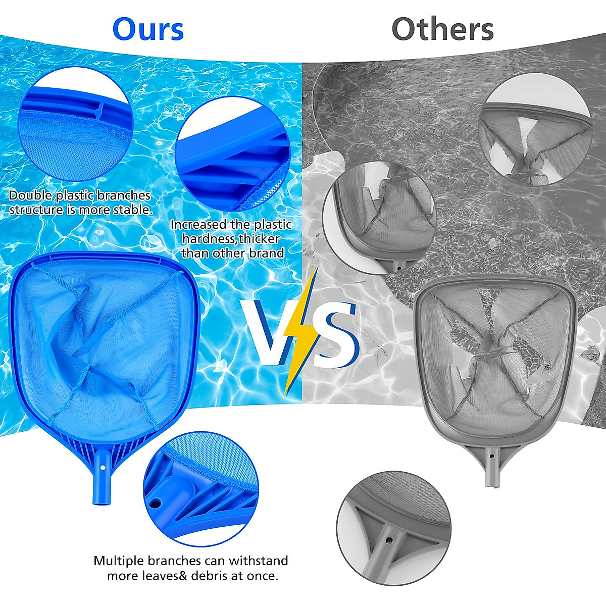 Mowend Swimming Pool Skimmer Net 26.8 inches, Leaf Rake Net with Fine Aluminum Pole for Fast Cleaning Ponds, Hot Tub, and Spas, Pool Cleaner Supplies and Accessories