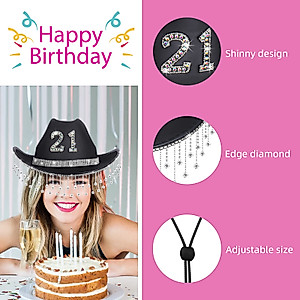 JUSTOTRY 21st Birthday Black Cowboy Hat - 21ST Birth Day Gifts Outfit for Women Cowgirl Hats with Wide Brime for 21st Birthday Decorations…