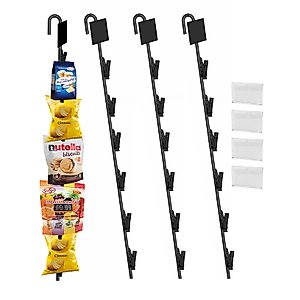 Strips Hooks Chip Rack Display Hanging 16.5 Inches with 6 Chip Black Greeting Card Hooks for Party Vendors Chip Bag Holder Snack Candy Portable Retail Organizer Storage Metal with Label Header 4 Pack