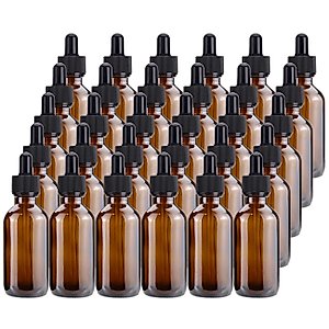 Kingrol 30 Pack Amber Glass Bottles with Glass Eye Dropper, 2 oz Dropper Bottles for Essential Oils, Perfumes, Aromatherapy, Chemistry Lab Chemicals