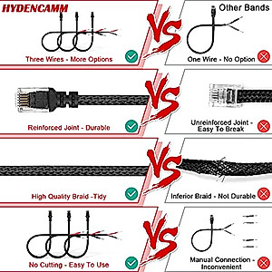 Hydencamm Upgraded Mirror Plug Wire Tap Radar Detector Hardwire Power Cord Kit 16" for Escort Valentine One Uniden Beltronics, Mount RJ11 with Braided Set of 3