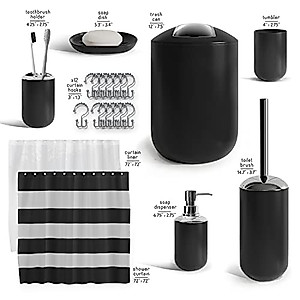 Clara Clark Bathroom Set – Bathroom Shower Curtain Sets with Liner, 20PC Bathroom Accessory Set, Bathroom Sets, Black Bathroom Accessories Set Complete with Shower Curtain Set with Liner and Hooks