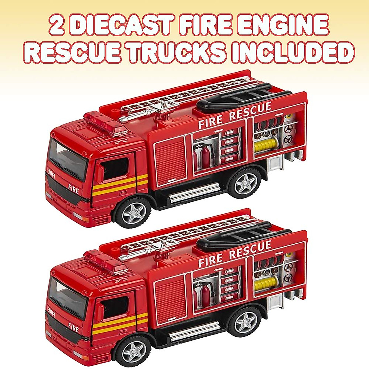 ArtCreativity 5 Inch Diecast Fire Engine Rescue Trucks, Set of 2, Diecast Toy Firetrucks with Pullback Mechanism, Great Gift Idea for Boys and Girls