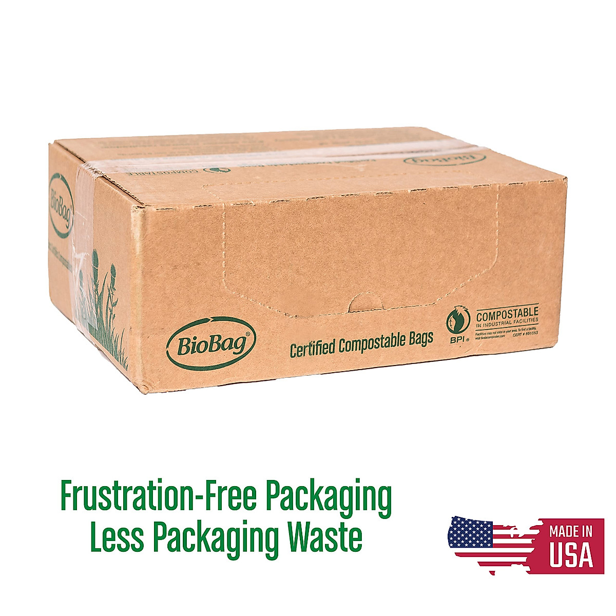 BioBag (USA) The Original Compostable Bag, 96 Gallon, 60 Count, 100% Certified Compostable Trash Bag Liners for Food Waste, Extra Strong and Durable, Trash Bag