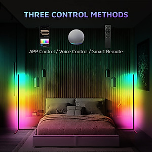 RGBWW Smart LED Floor Lamp for Living Room, Compatible with Alexa, Google Home, 69" Tall Modern Standing Lamp for Bedroom with Remote & WiFi APP Control, 2700k-6500k Corner Lamp with Linen Lampshade