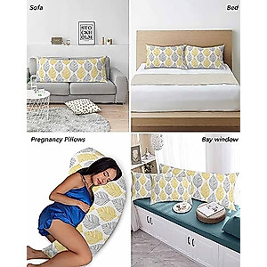 Edwiinsa Yellwo Grey Leaves Pillow Covers Standard Size Set of 2 20x26 Bed Pillow, Summer Tropical Plant Aesthetics Plush Soft Comfort for Hair/Skin Cooling Pillowcases with Envelop Closure