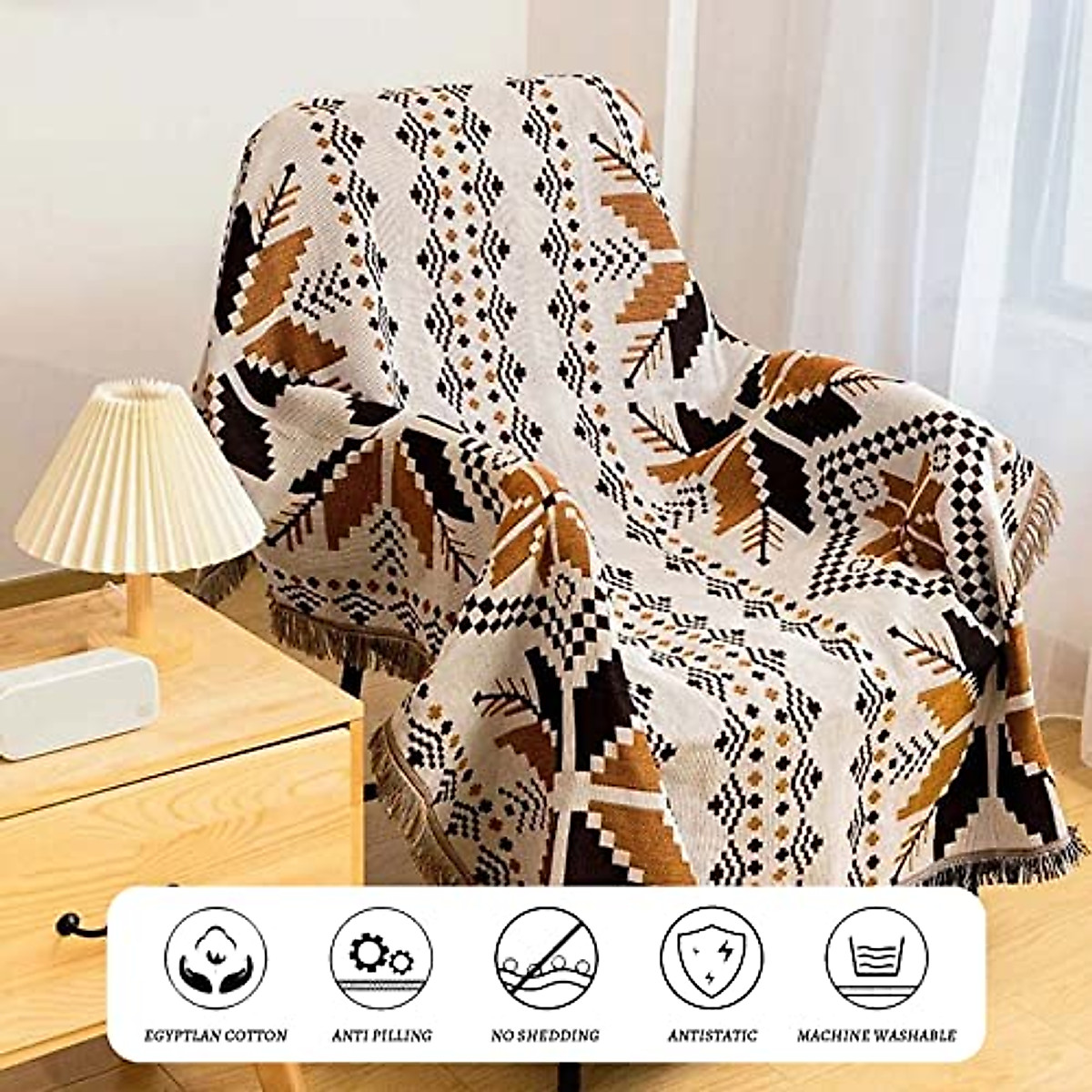 BaiCarre Throw Blanket,Boho Blanket Throw,Lightweight Cozy Soft Southwest Thermal Blanket Cover for Bed,Sofa,Couch Decorative,Travel, All Season,Camping on Grass Picnic Blankets (70.8 * 51.1 Inches)