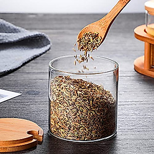 300ML/10Oz Clear Glass Jar with Bamboo Lid and Wooden Spoon, Cute Sugar Bowl Bath Salt Storage Canister Seasoning Container Condiment Pot with Scoop for Spice, Pepper for Kitchen, Table, Countertop