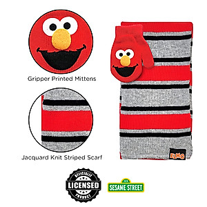 Sesame Street Boys Toddler Winter Hat, Scarf & Mittens Set, Elmo Beanie For Ages 2-4